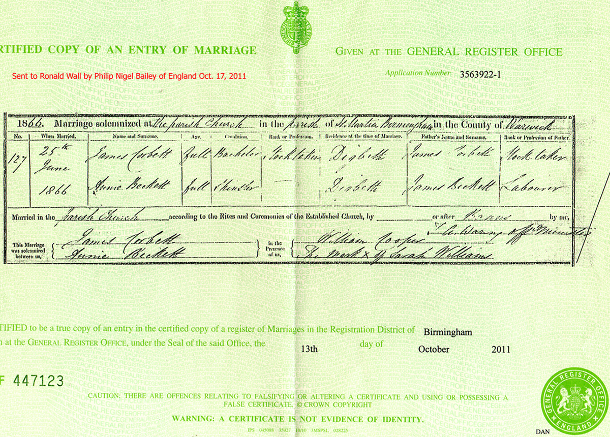 Ron and Sue Wall's Family History Site, The Corbett Family of Ohio and ...